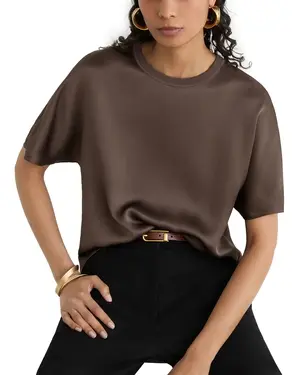 REISS Lena Silk Short Sleeve Top - Mauve