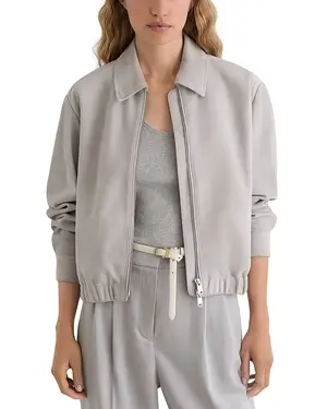 REISS Lottie Suede Bomber Jacket - Light Grey