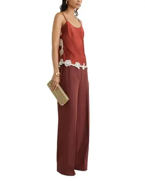 REISS Floral Lace Trim Satin Cami - Rust Orange