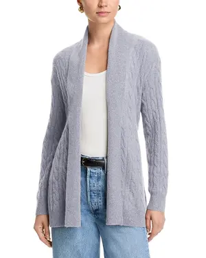 Bloomingdale'S Tie Waist Cable Cardigan - Medium Grey