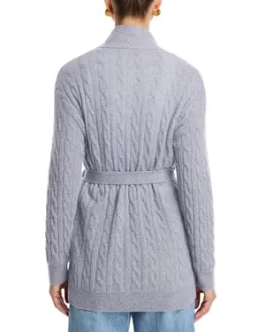 Bloomingdale'S Tie Waist Cable Cardigan - Medium Grey