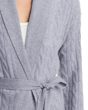 Bloomingdale'S Tie Waist Cable Cardigan - Medium Grey
