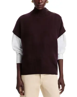 Bloomingdale'S Button Mockneck Cashmere Sweater Exclusive - Dark Brown
