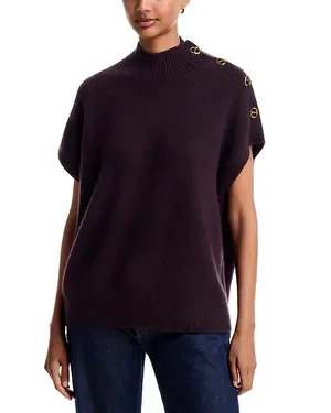 Bloomingdale'S Button Mockneck Sweater - Dark Brown