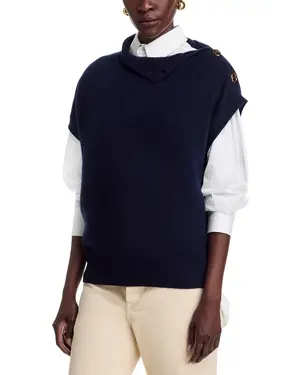 Bloomingdale'S Button Mockneck Sweater - Navy