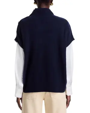 Bloomingdale'S Button Mockneck Sweater - Navy