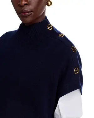 Bloomingdale'S Button Mockneck Sweater - Navy