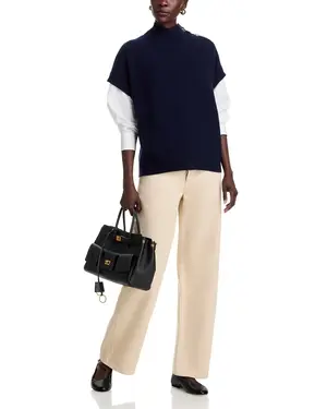 Bloomingdale'S Button Mockneck Sweater - Navy