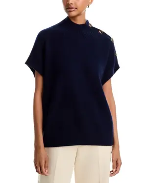 Bloomingdale'S Button Mockneck Sweater - Navy