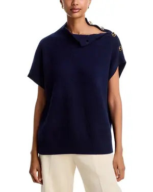 Bloomingdale'S Button Mockneck Sweater - Navy
