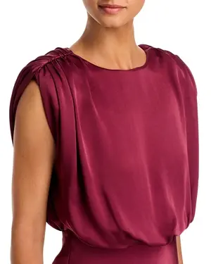 TOCCIN Flora Sleeveless Blouson Silky Satin Dress