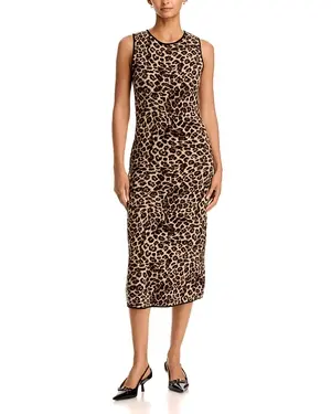 TOCCIN A-line Sleeveless Midi Dress In Leopard Print - Multi