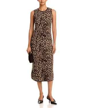 TOCCIN A-line Sleeveless Midi Dress In Leopard Print