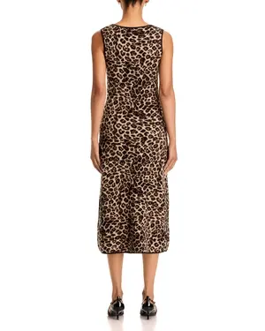 TOCCIN A-line Sleeveless Midi Dress In Leopard Print