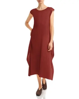 Issey Miyake September Pleated Dress - Red Brown