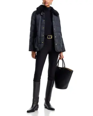 Moncler Cygnes Quilted Down Jacket With Textured Collar And Belted Waist