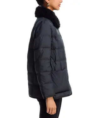 Moncler Cygnes Quilted Down Jacket With Textured Collar And Belted Waist