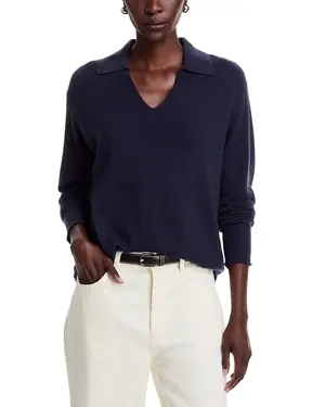 Bloomingdale'S Split Collar Polo Cashmere Sweater, Exclusive Navy