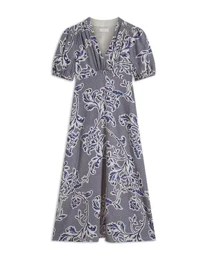 HOBBS LONDON Sidonie Floral Midi Dress - Blue Cream