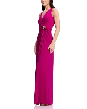 Dress The Population Deb Deep V Pleated Wrap A-line Maxi Dress