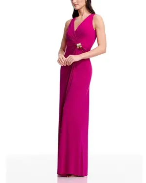 Dress The Population Deb Deep V Pleated Wrap A-line Maxi Dress