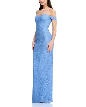 Dress The Population Off-the-shoulder Sheath Gown With Lace Detail