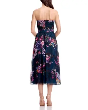 Dress The Population Strapless Sweetheart Fit & Flare Dress With Floral Print And Belted Waist