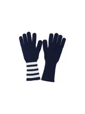 Thom Browne 100% Cashmere Gloves With Ribbed Trim - Blue