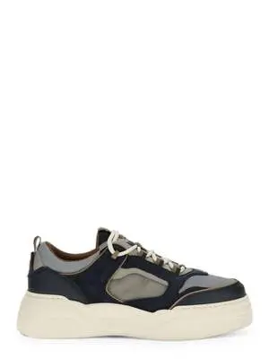 Fendi Fendi Force Fabric Sneakers With Suede And Leather Inserts Navy