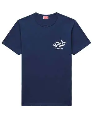 Kenzo Sounds Embroidered Slim-fit Cotton Crewneck T-shirt - Blu