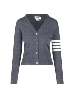 Thom Browne V-neck Button-front Cardigan Sweater With Striped Detail - Grey
