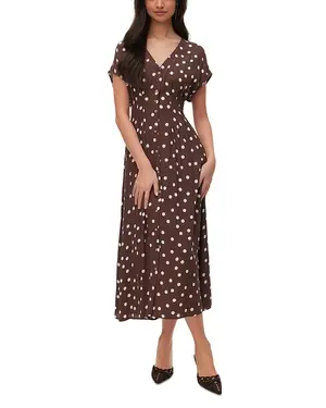 Vero Moda Polka Dot V-neck Dolman Sleeve Midi Dress