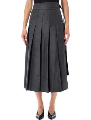RÓHE Wool Blend Pleated Midi Wrap Skirt - Grigio