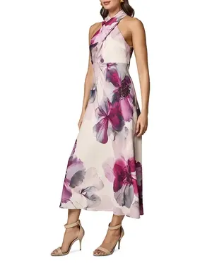 Donna Karan New York Floral Print Halter Neck Midi Dress