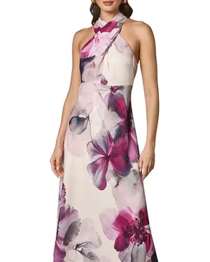 Donna Karan New York Floral Print Halter Neck Midi Dress