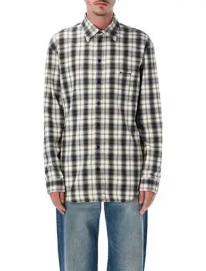 Balenciaga Checkered Cotton Flannel Shirt With Embroidered Chest Pocket Logo - Bianco