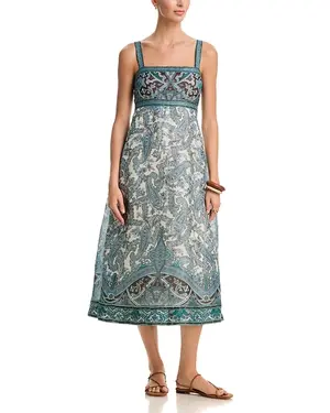 Veronica Beard Rye Linen & Silk Blend Dress - Ecru Multi
