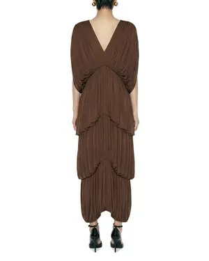 Ronny Kobo Plunge Neck Draped Maxi Dress - Chocolate