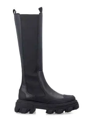 GANNI High-shaft Leather Chelsea Boots With Chunky Rubber Sole - Nero