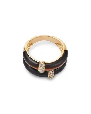 Bloomingdale'S Faux Stack Ring With Tiger Eye, Onyx, And Diamonds In 14k Yellow