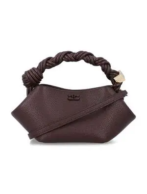 GANNI Mini Bou Grained Handbag With Braided Handle And Dice Charm - Chicory Coffee