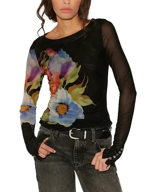 Free People Lilly Printed Long Sleeve Bodycon Top - Black Combo