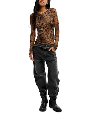 Free People Lilly Printed Long Sleeve Top - Brown Combo