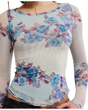 Free People Lilly Printed Long Sleeve Top - Frost Combo