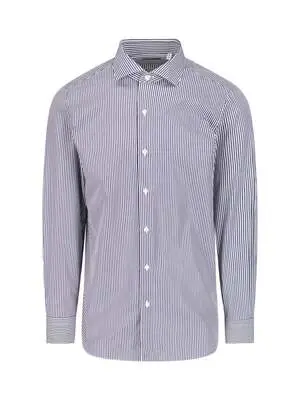 FINAMORE 1925 Finely Tailored 100% Cotton Dress Shirt - Blue