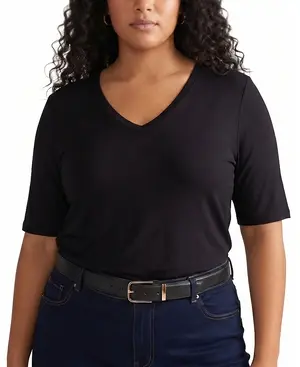 Universal Standard Lily Liquid Jersey V-neck Tee - Black