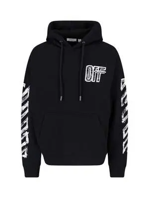 Off-White Graphic Print Pullover Hoodie - Black