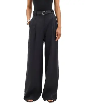 Another Tomorrow Linen Pleated Trouser - Black