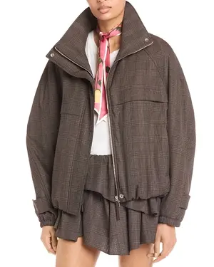 Acne Studios Stand Collar Plaid Jacket - Brown/black