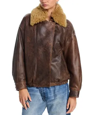 R13 Leather Bomber Jacket - Brown